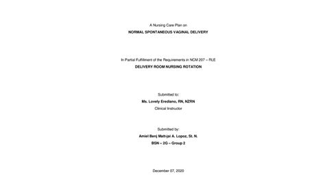 492564603 Ncp On Nsvd Ncp Nsvd A Nursing Care Plan On Normal Spontaneous Vaginal Delivery In