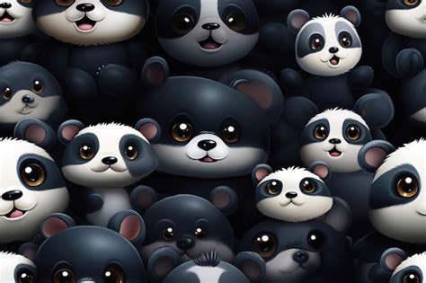 Premium Photo Seamless Pattern With Cute Pandas On A Black Background