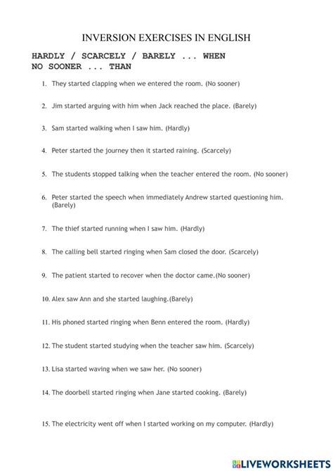 English Exercises The Calling Inversions Stop Talking How To Start