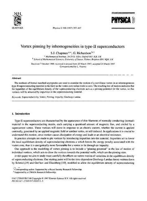 Pdf Vortex Pinning By Inhomogeneities In Type Ii Superconductors