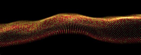 추상 금 입자 배경입니다 점 풍경이 있는 흐름 파 디지털 데이터 구조 미래의 메시 또는 사운드 그리드 패턴 점 시각화 기술 벡터