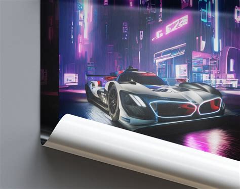 Bmw M Hybrid V8 Lmdh Hypercar Cyberpunk Cityscape Poster Printable Wall