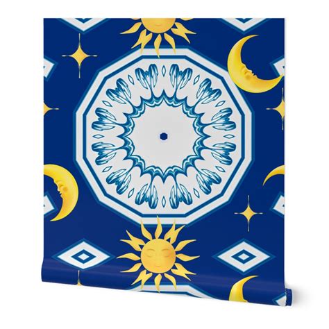Sunmoonhalf Moonstarscosmic Wallpaper Spoonflower