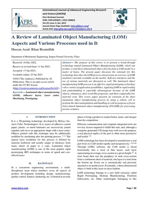 A Review Of Laminated Object Manufacturing Lom Aspects And Various