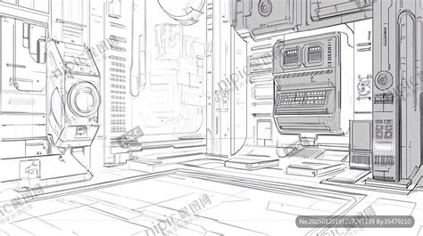 Ai创作图家电线稿 宇宙飞船控制室 科幻实验室 飞船控制室 工业插画 场景建模 动画工厂素材 科幻场景设计 场景赛博插画 室内大场景 宇宙飞船实验室 黑白电影场景 宇宙飞船内部设计 科幻工厂