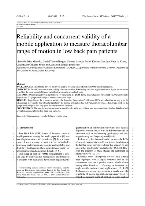 Pdf Reliability And Concurrent Validity Of A Mobile Application To Measure Thoracolumbar Range