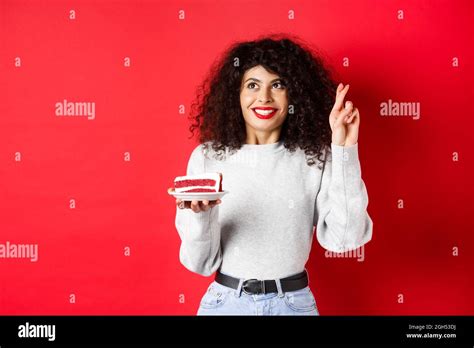 Celebration And Holidays Concept Hopeful Young Woman Making Birthday