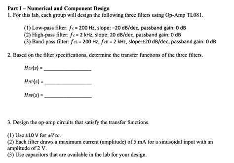 Solved Part I Numerical And Component Design 1 For This Chegg Com