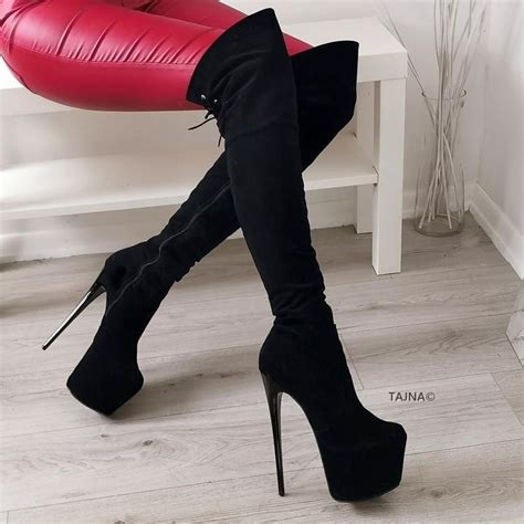 Black Suede High Heel Over The Knee Boots High Heels Outfit Thigh High