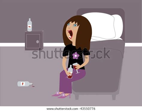 Vector Illustration Woman Alone Her Room Stock Vector Royalty Free