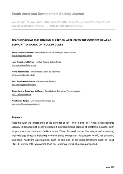 Pdf Teaching Using The Arduino Platform Applied To The Concept Of Iot