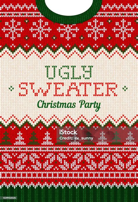 못생긴 스웨터 크리스마스 파티 초대합니다 니트 배경 패턴 스칸디나비아 뜨개질 장식품 크리스마스 스웨터에 대한 스톡 벡터 아트 및 기타 이미지 크리스마스 스웨터