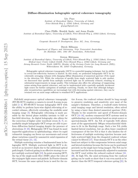 PDF Diffuse Illumination Holographic Optical Coherence Tomography