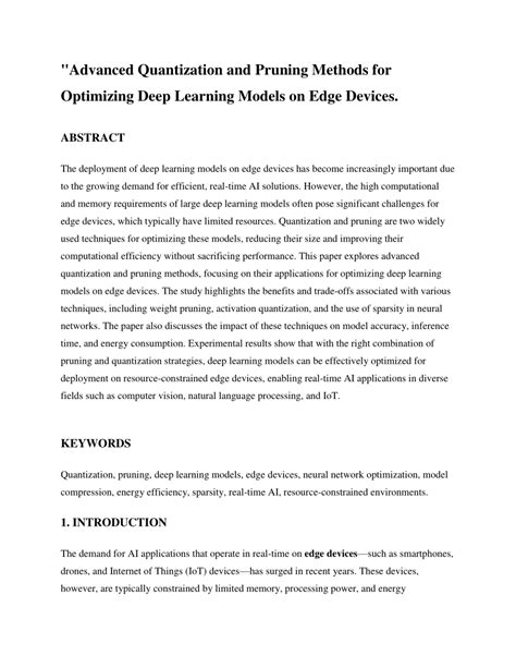 Pdf Advanced Quantization And Pruning Methods For Optimizing Deep