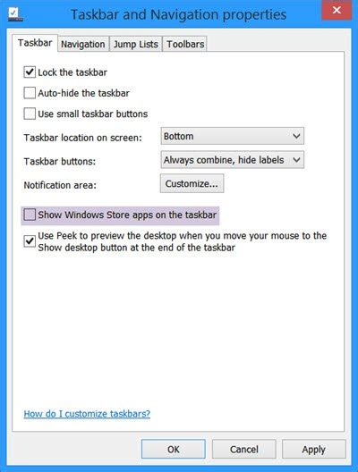 Show Or Do Not Show Windows Store Apps On Taskbar In Windows