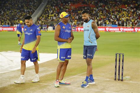 Tushar Deshpande Checks Out The Pitch As Dwayne Bravo And Hardik Pandya