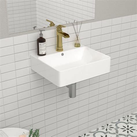 Mocoloo 18 Inch Wall Mounted Bathroom Sink 18″x16″ Rectangle White Wall