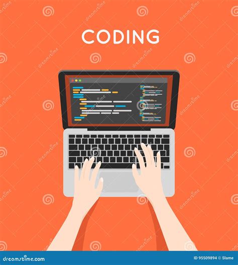 Coding Php Or Html On Laptop Programming Stock Vector Illustration