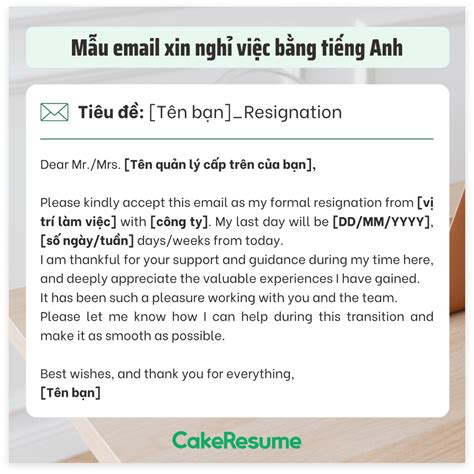 Mẫu đơn xin nghỉ việc tiếng Anh Resignation Letter Cake