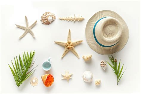 Premium Photo A Collection Of Shells A Hat A Shell And A Hat On A