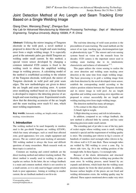 Pdf Joint Detection Method Of Arc Length And Seam Tracking Error
