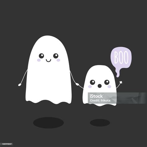 손을 잡고 유령 작은 유령은 부라고 말합니다 귀여운 캐릭터 즐거운 할로윈 보내세요 벡터 일러스트레이션 플랫 디자인 0명에 대한 스톡 벡터 아트 및 기타 이미지 Istock