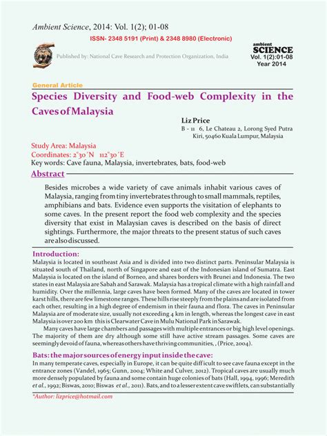 PDF Species Diversity And Food Web Complexity In The Caves Of Malaysia