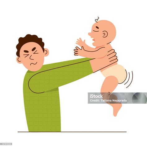 더러운 기저귀에 우는 아기를 들고 좌절 한 아버지 산후 우울증에 대한 스톡 벡터 아트 및 기타 이미지 산후 우울증 만화
