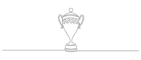 우승 황금 트로피의 연속 선 그리기 단순한 선형 스타일의 챔피언 업적의 아이콘 상징 최고의 팀워크 편집 가능한 획을 위한 개요 개념입니다 낙서 벡터 일러스트 레이 션 1위에
