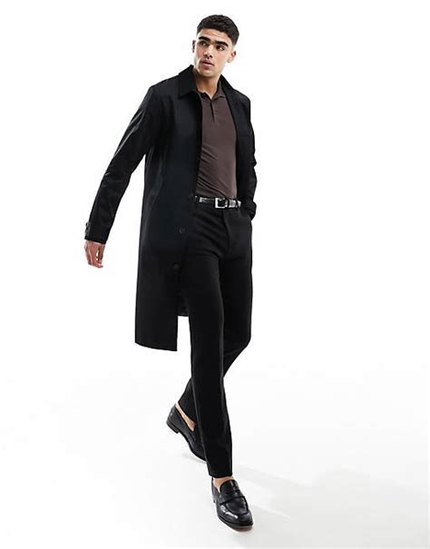 Asos Design Trench Coat In Black Asos