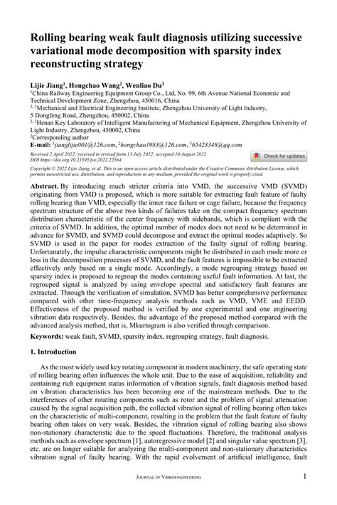 Pdf Rolling Bearing Weak Fault Diagnosis Utilizing Successive