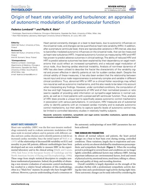 Pdf Origin Of Heart Rate Variability And Turbulence An Appraisal Of Autonomic Modulation Of
