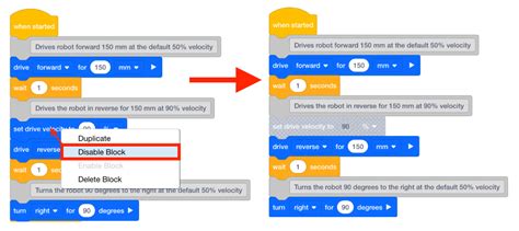 Disabling And Enabling Blocks In Vexcode Vr Vex Library
