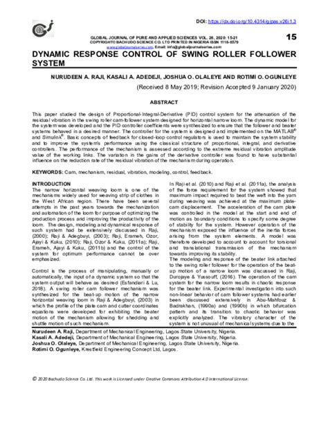 Pdf Dynamic Response Control Of Swing Roller Follower System Raji