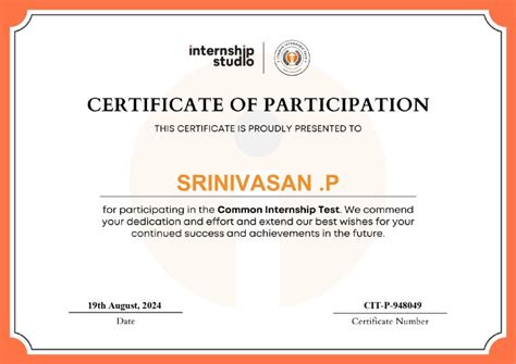 Srinivasan P On Linkedin Internship Certificate Professionalgrowth