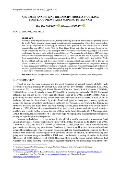 Pdf Gis Based Analytical Hierarchy Process Modeling For Flood‑prone Area Mapping In Vietnam