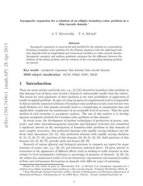 Pdf Asymptotic Expansion For A Solution Of An Elliptic Boundary Value