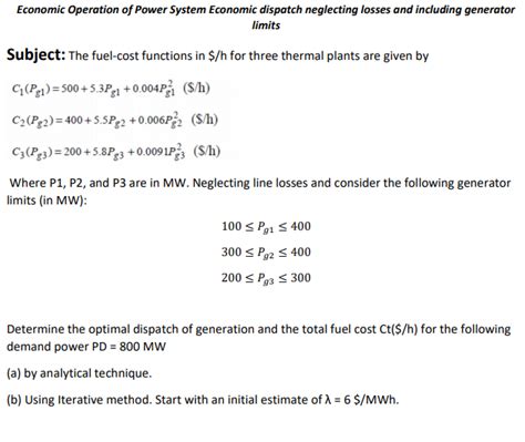 solved economic operation of power system economic dispatch