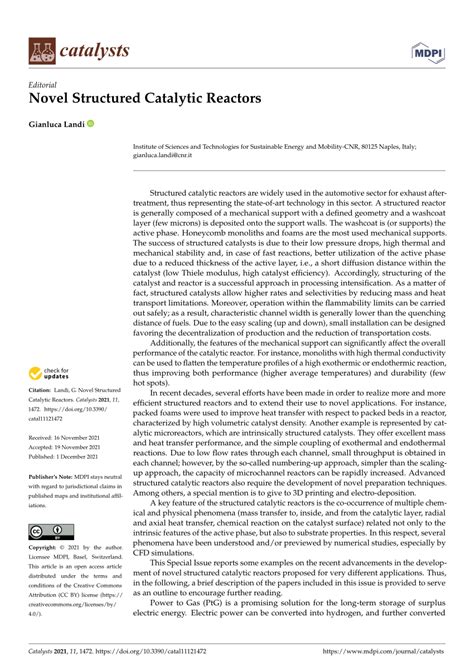 Pdf Novel Structured Catalytic Reactors