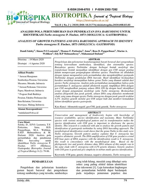 Jurnal Analisis Pola Pertumbuhan Dan Pendekatan Dna Barcoding Untuk