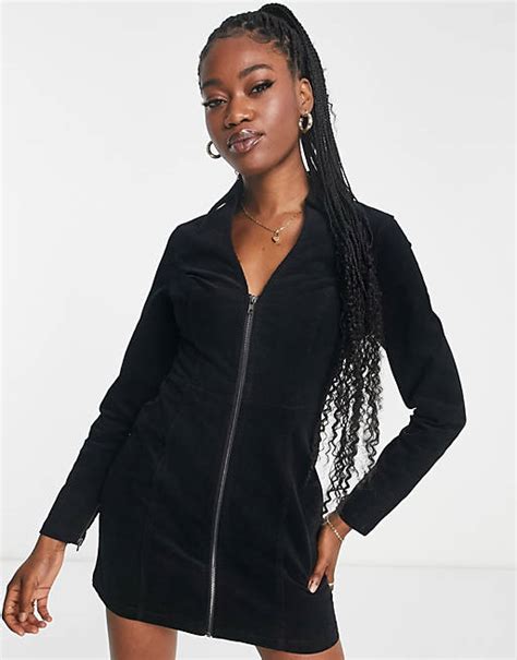 Asos Design Cord Minikleid In Schwarz Mit Durchgehendem