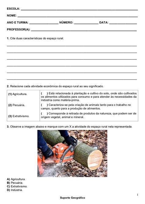 PROVA SOBRE ESPAÇO RURAL E ESPAÇO URBANO