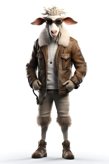 Premium Ai Image Sheep Full Body In A Leather Jacket And Glasses