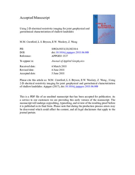 Pdf Using 2 D Electrical Resistivity Imaging For Joint Geophysical And Geotechnical