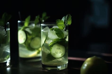 Premium Ai Image A Green Apple And Cucumber Cocktail With A Green