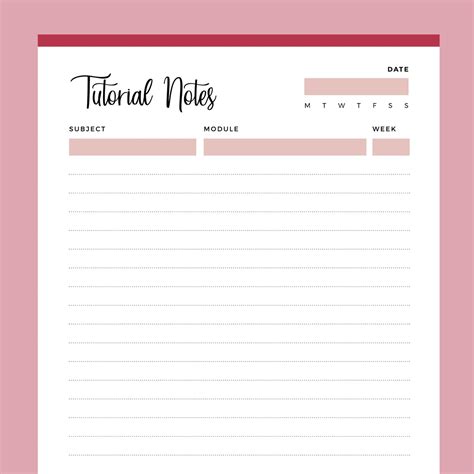 Printable University Tutorial Notes Instant Download Pdf A4 And Us Letter Plan Print Land