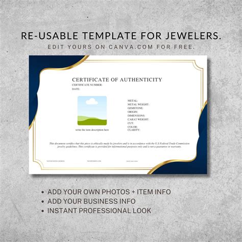 Customizable Ring Certificate Of Authenticity Template Jewelry Business Gemologists Jewelry