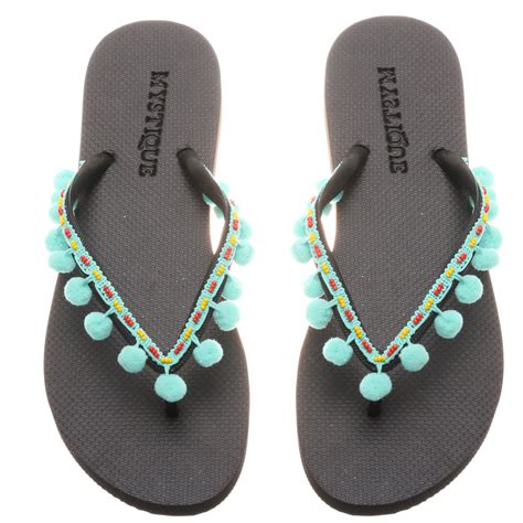 Womens Beachy Rhinestone Beaded Flip Flops Mystique Sandals