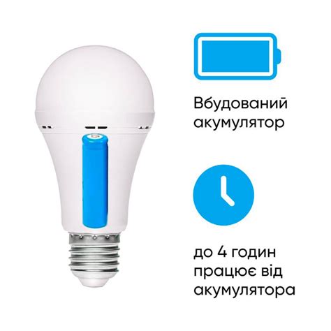 Светодиодная лампа с аккумулятором, автономная аварийная лампочка E27 ...