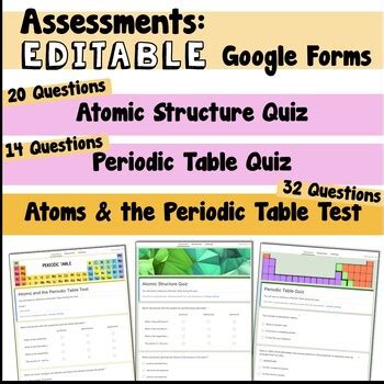 Atoms And Periodic Table Test Quiz Study Guide Assessment Atomic Structure